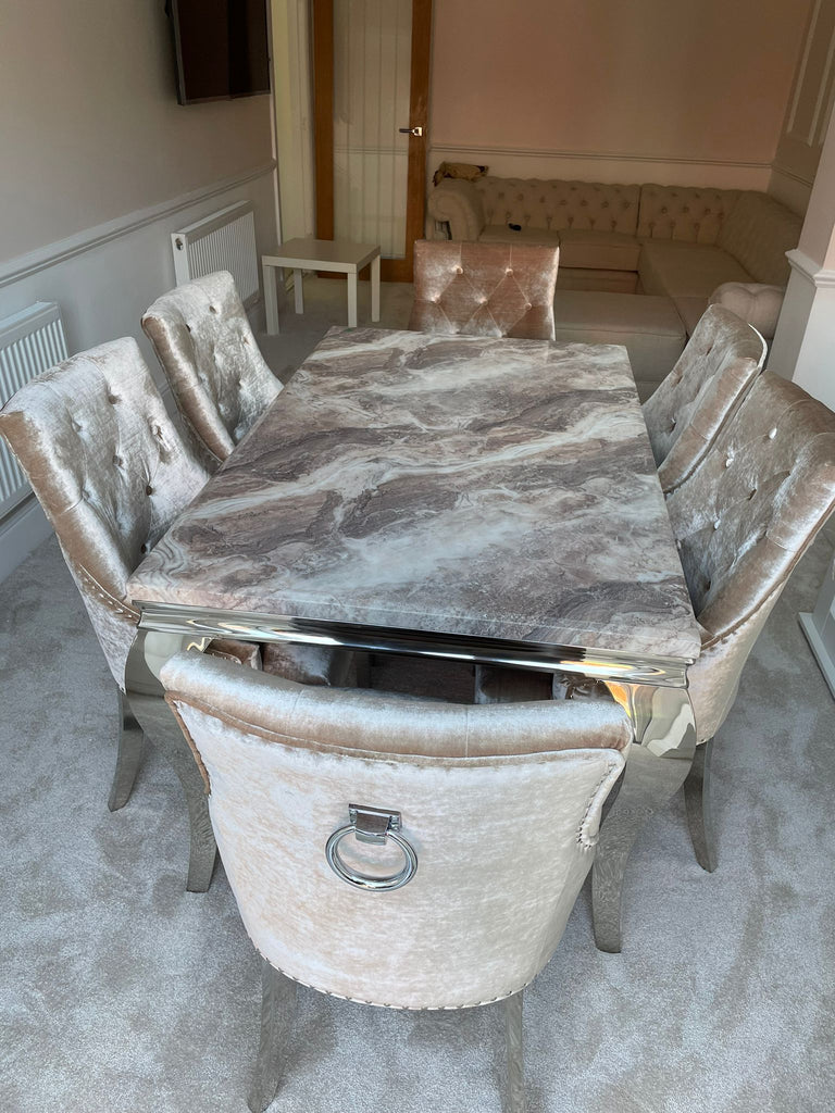Lewis Marble Dining Table & Grey Chairs – Aslamsinteriors